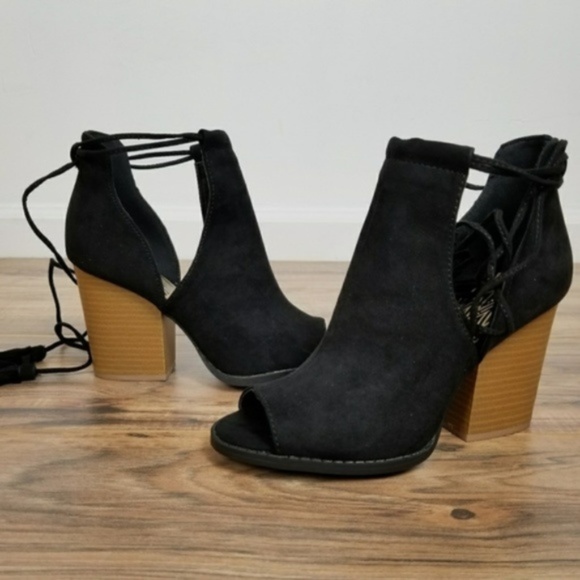 Shoes | Cut Out Bootie Lace Up Ankle Booties Peep Toe Heel | Poshmark